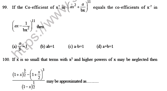 JEE Mathematics Binomial Theorem MCQs Set A with Answers